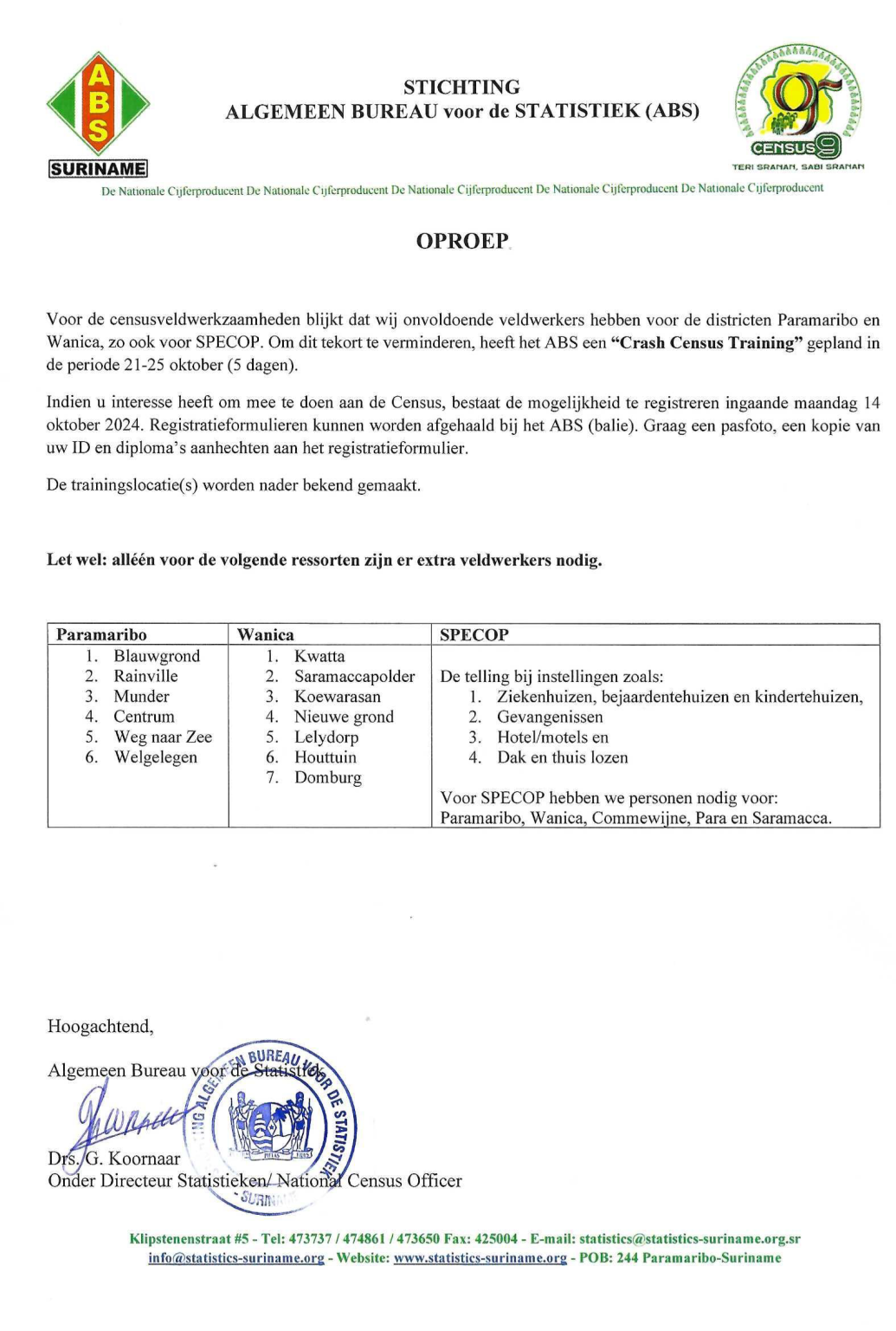 Oproep CENSUS Crash Training - Algemeen Bureau voor de Statistiek in ...